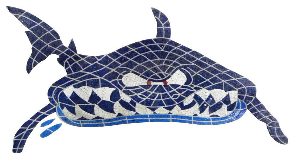 Shark Marble Mosaic Pool Bathroom, 39" x 20" - Beach Style - Tile ...