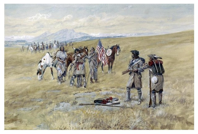 "Captain Meriwether Lewis Meeting The Shoshones" Paper Art, 32"x22", 32 ...