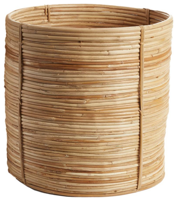 Set of 2 Large Natural Cane Rattan Storage Baskets Round Tree Planter ...