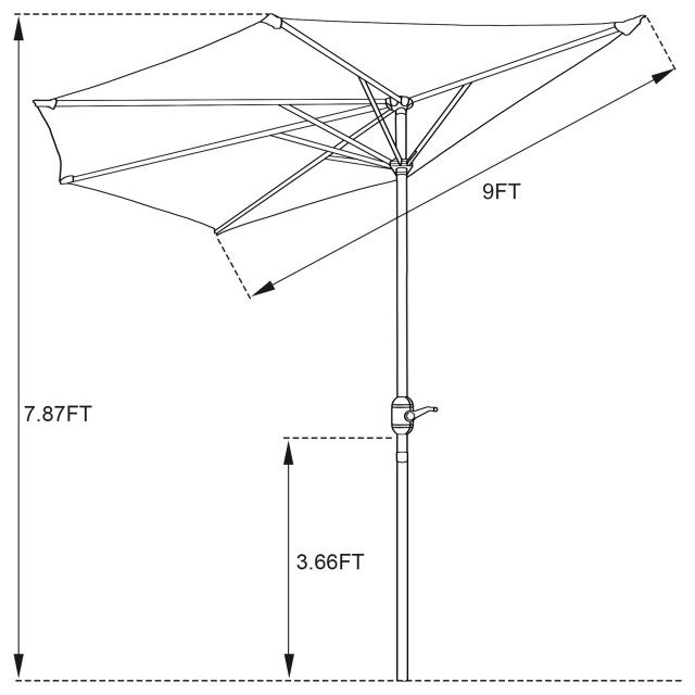 9' Half Round Patio Umbrella, Easy Crank Compact Semicircle Outdoor ...