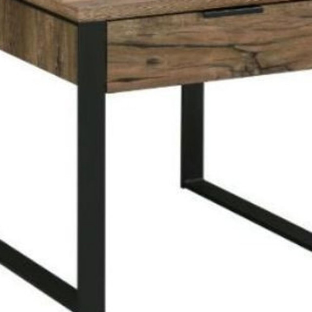 Contemporary End Table, Black Metal Legs With Square Top & Storage ...