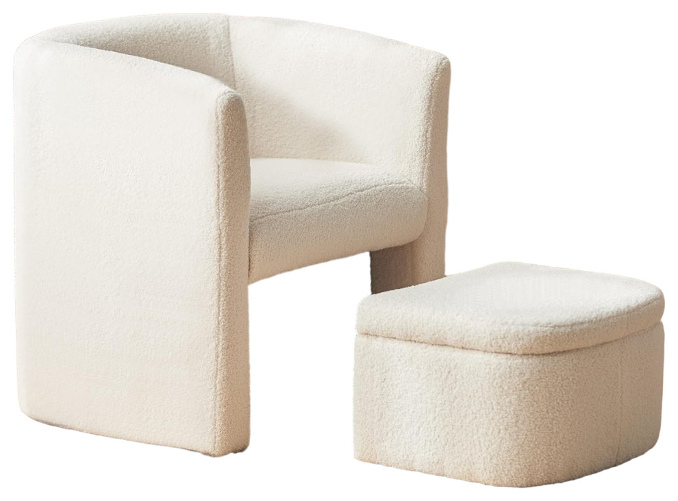 Modern Accent Chair & Nesting Storage Ottoman, Sherpa Fabric Upholstery ...