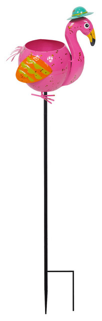 Metal Mini Flamingo Planter Pot Outdoor Garden Stake Yard Art ...