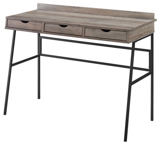 Urbanpro 42" Engineered Wood 3-Drawer Angled Front Desk in Gray Wash ...