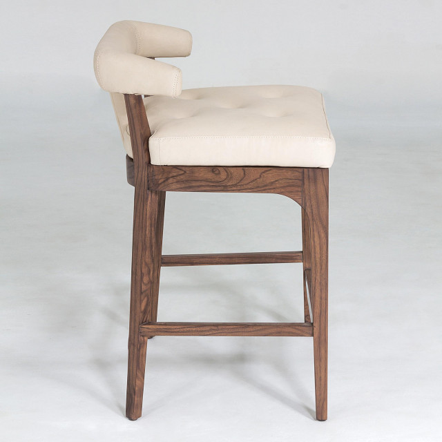 Luxe Sleek Contemporary Ivory Leather Bar Stool 32" Open T Back Walnut ...