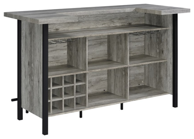Coaster Farmhouse Wood Storage Bar Unit with Metal Frame in Gray ...