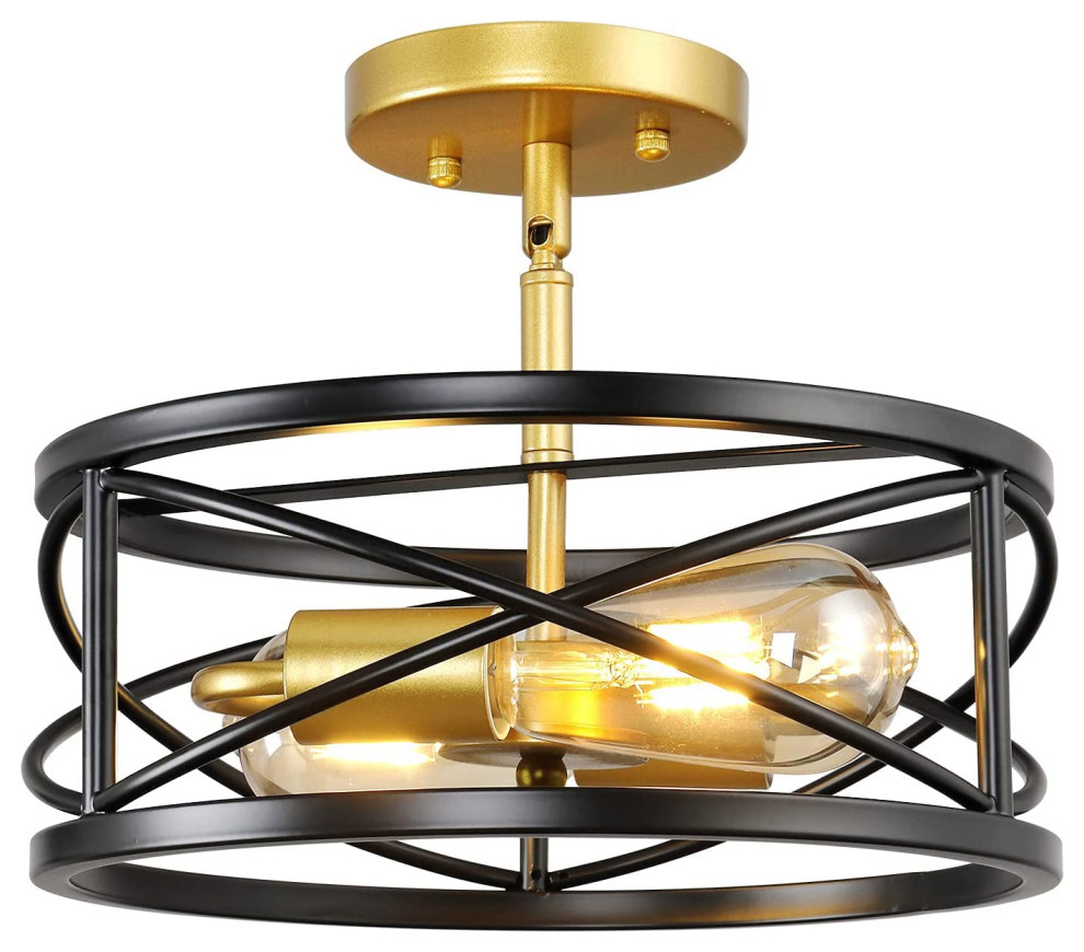 2 Lights Farmhouse Sloped Ceiling Light Fixture Drum Ceiling Lamp ...