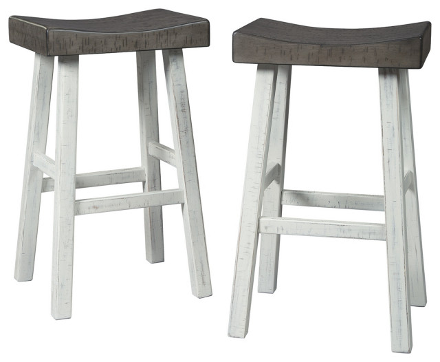 31" Wooden Saddle Stool With Angular Legs, Set of 2, Brown and White ...