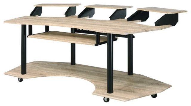 ACME Eleazar Wooden 4-Shelf Music Recording Studio Desk in Natural Oak ...
