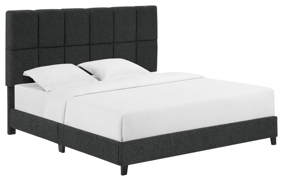 Legends Home King Size Grey Squares Upholstered Platform Bed ...