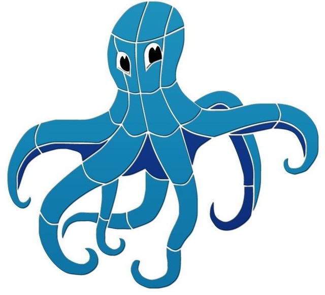 Octopus Ceramic Swimming Pool Mosaic, 50"x46" - Beach Style - Accent ...