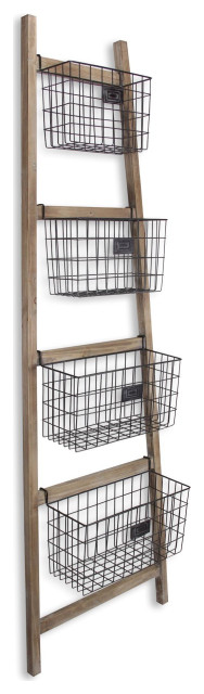 Wooden Ladder Storage Piece With 4 Baskets - Farmhouse - Baskets - by ...