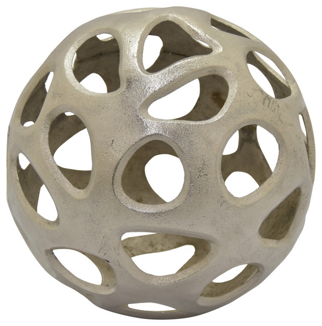 Plutus Brands Metal Abstract Orb, Silver Metal - Contemporary ...