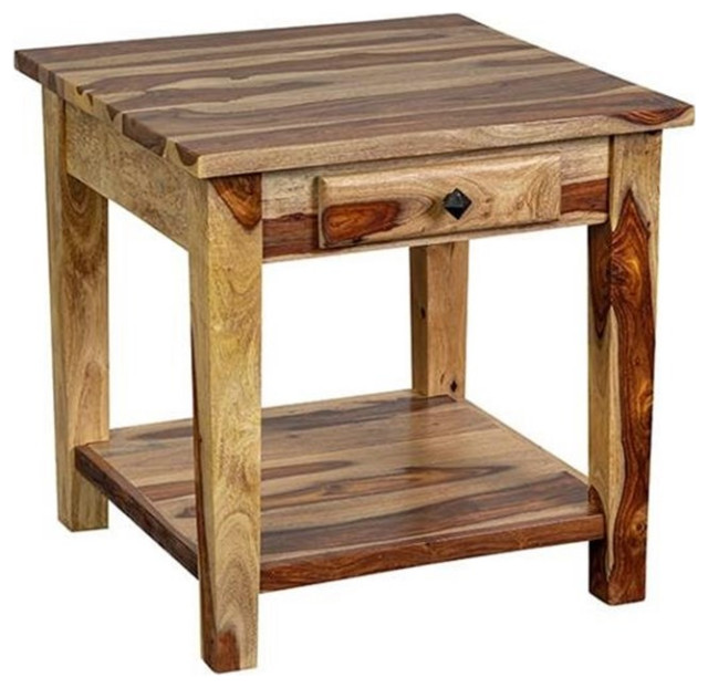 Porter Designs End Table Nightstand Bedside Square in Wood - Brown ...