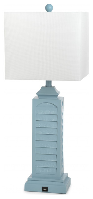 Set of 2 Light Blue Louver Base Table Lamps With USB - Beach Style ...
