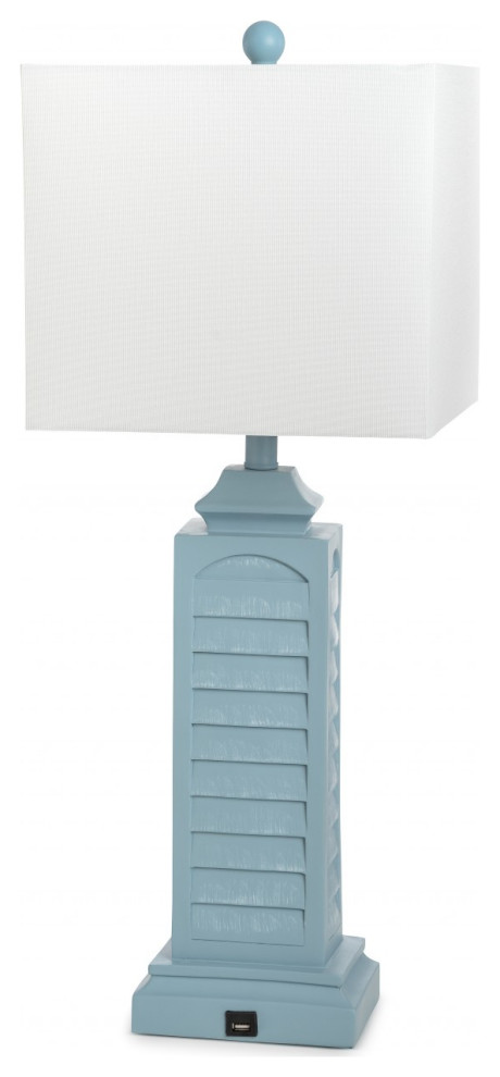 Set of 2 Light Blue Louver Base Table Lamps With USB - Beach Style ...
