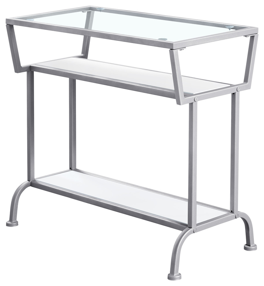 Narrow Accent Table, 2-Tier, Metal/Tempered Glass, White - Contemporary ...