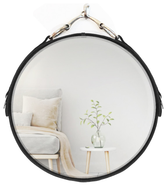 16" Equestrian Leather Mirror with Snaffle Bit - Transitional - Wall ...