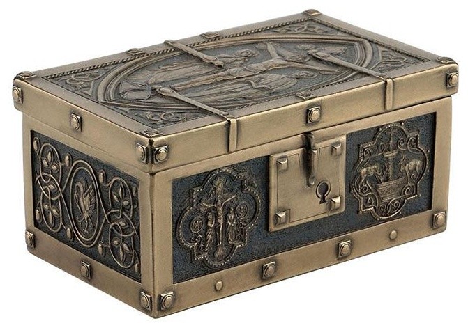 "Crucifixion Of Christ" Medieval Style Trinket Box, Religious Cold Cast ...