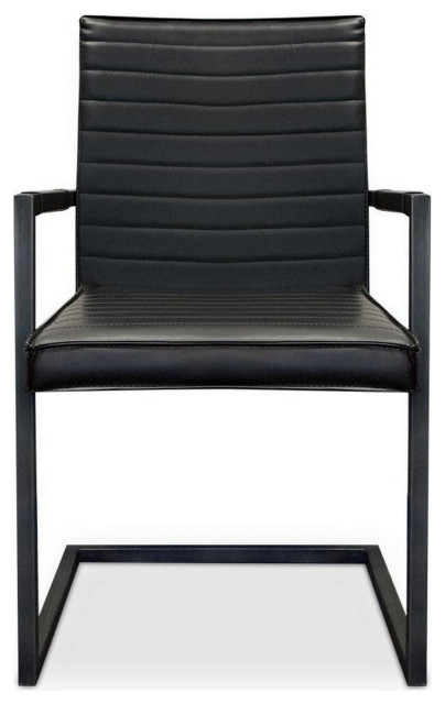 Ina 24" Set of 2 Dining Armchairs, Cantilever Base, Black Vegan Leather ...