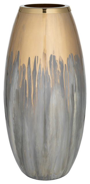 18"H Glass Vase W Metal Ring, Champagne, 9x9x18 inches - Contemporary ...