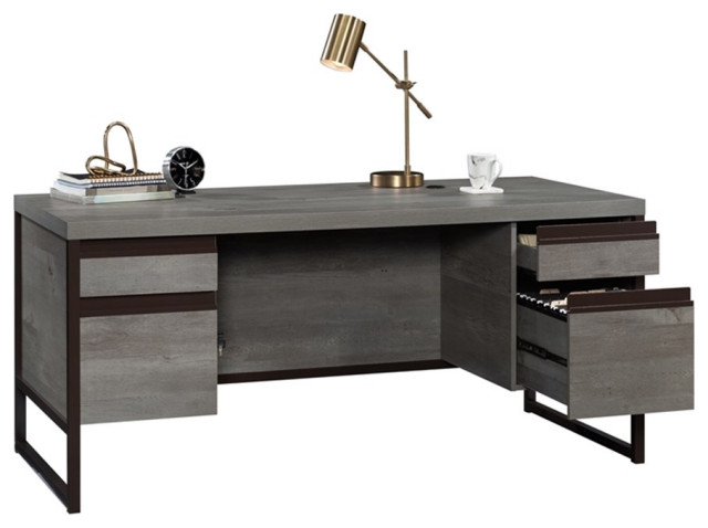 Sauder Manhattan Gate Engineered Wood Executive Desk in Mystic Oak ...