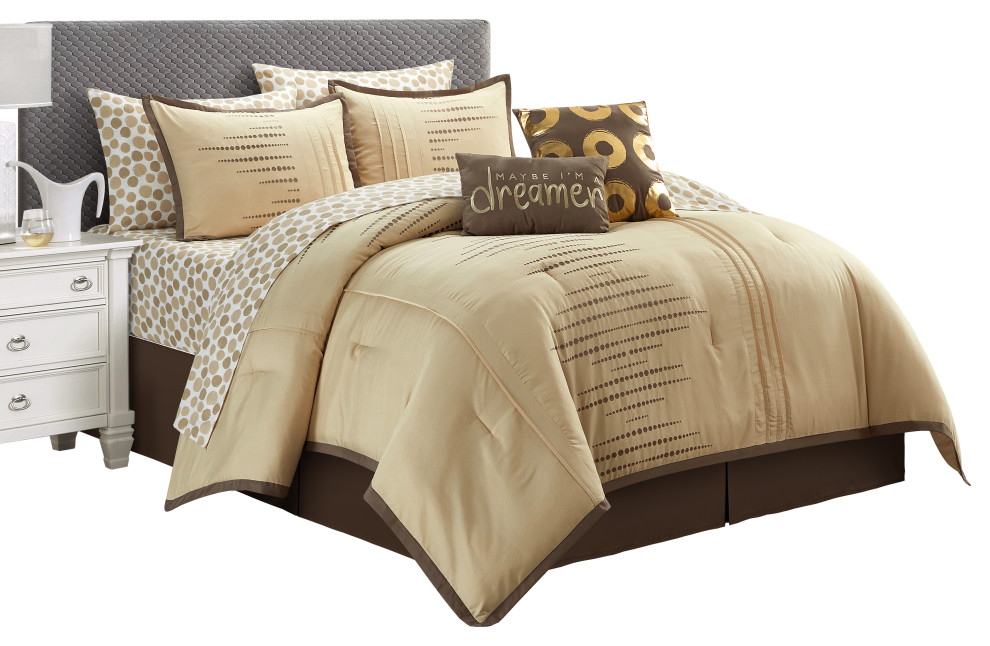 Dylan 10 Piece Comforter Set, Brown, King - Transitional - Comforters ...