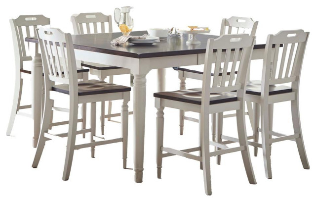 Solid Rubberwood 60 Seven-Piece Farmhouse Counter Height Dining Set ...