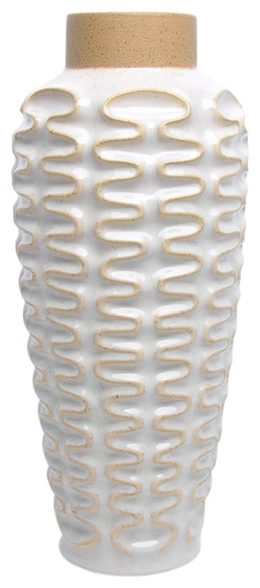 decorative Wavy Patterned Ceramic Vase, White - Transitional - Vases ...