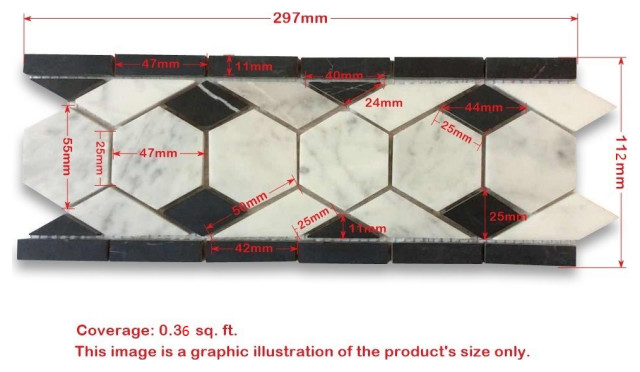 Carrara White Marble Hexagon Mosaic Border Listello Tile Honed 2", 1 ...