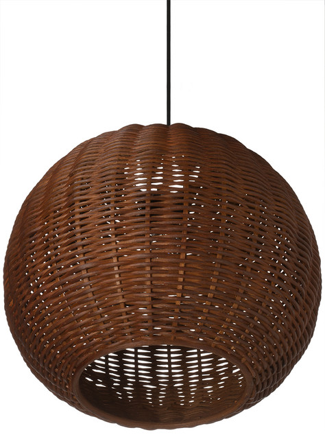 Handwoven Wicker Ball Pendant Light, Natural - Tropical - Pendant ...