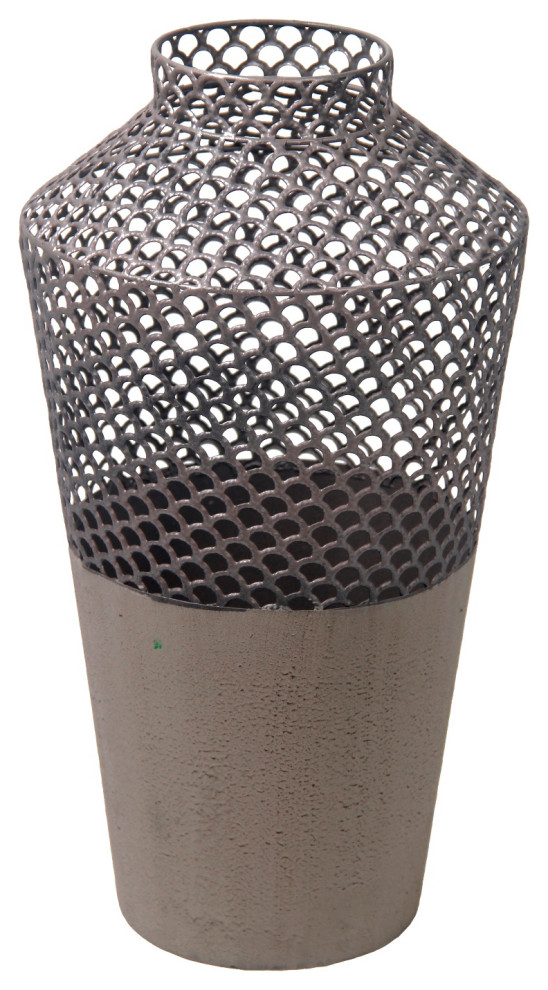 Benzara Contemporary Style Metal Vase with Mesh Top Design, Gray ...