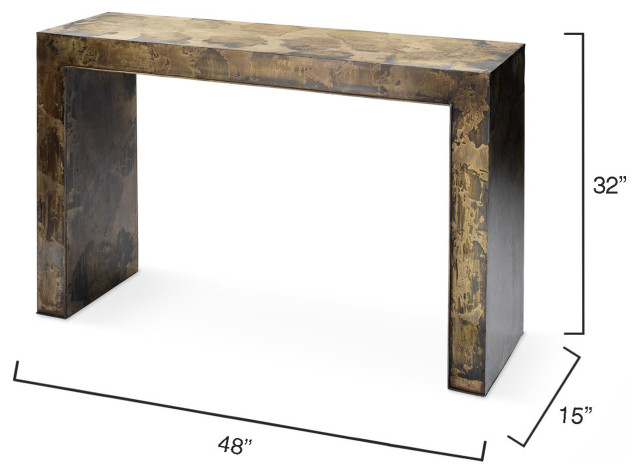Luxe Burnished Bronze Metal Console Table Minimalist Modern Mottled ...