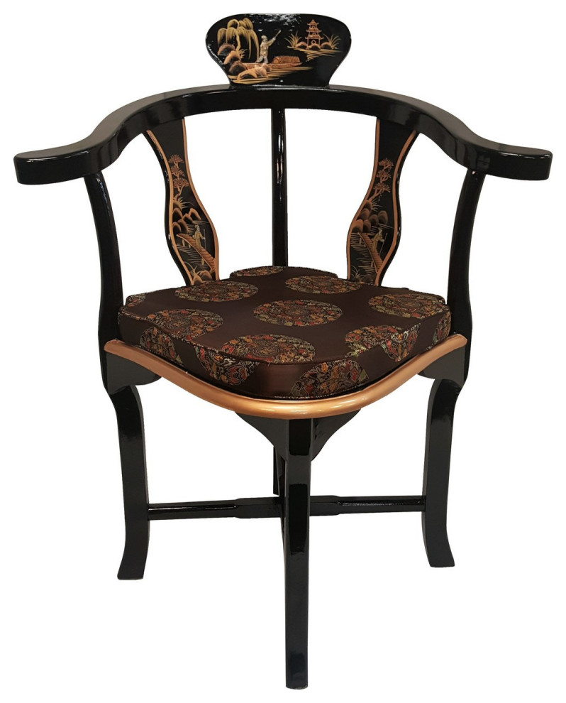 Black Oriental Corner Chair Hand Painted Landscape - Asian - Armchairs ...