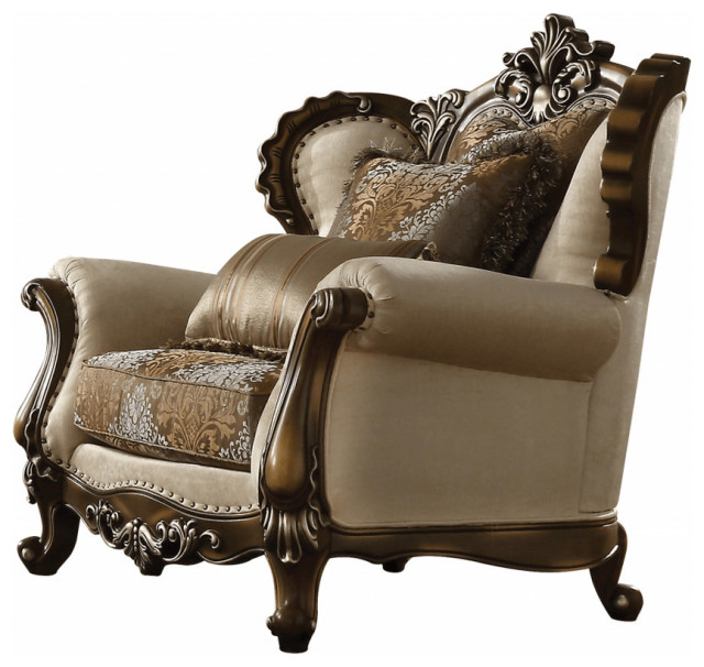 49" Tan And Brown Fabric Floral Tufted Wingback Chair - Victorian ...