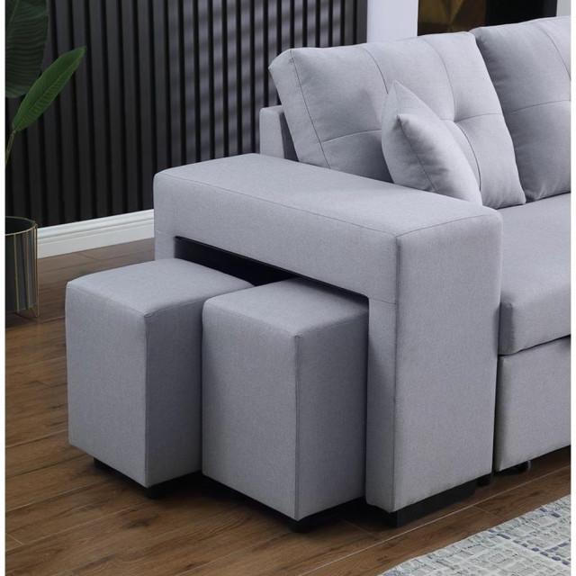 Maklaine Linen Fabric Reversible Sleeper Sectional Storage Chaise Stool ...
