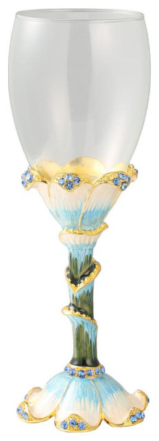 Long Stem Wine Glass With Hand Painted Stemware, Set of 2 - Traditional ...