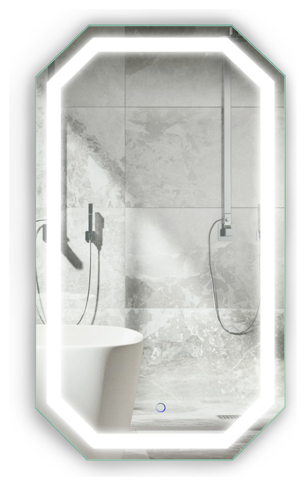 LED Lighted Octagon Wall Mount Bathroom Mirror With Defogger, 24"x42 ...
