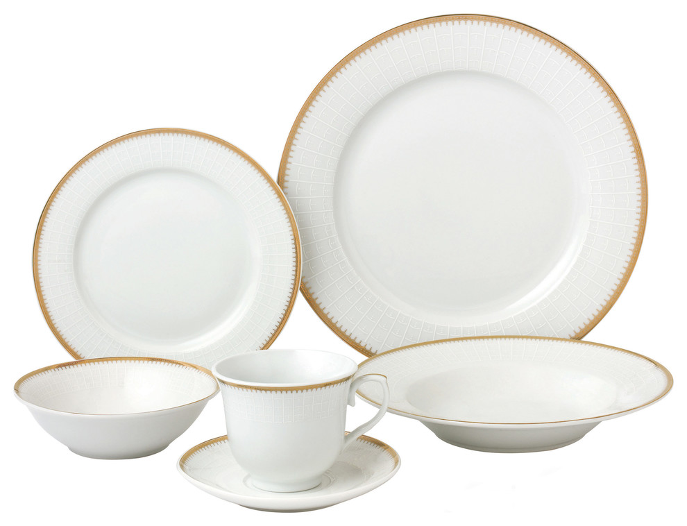 24 Piece Gold Porcelain Dinnerware Service for 4-Georgette ...