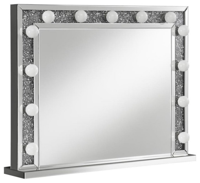 Pemberly Row Silver Glass Rectangular Table Mirror with Lighting ...