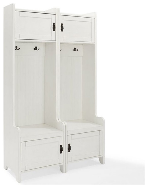 Pemberly Row Wood Hall Tree in Distressed White/Black (Set of 2 ...