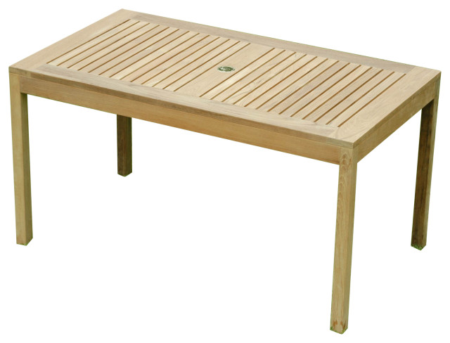 Cafe Teak Rectangular Table with Parasol Hole, Natural - Transitional ...