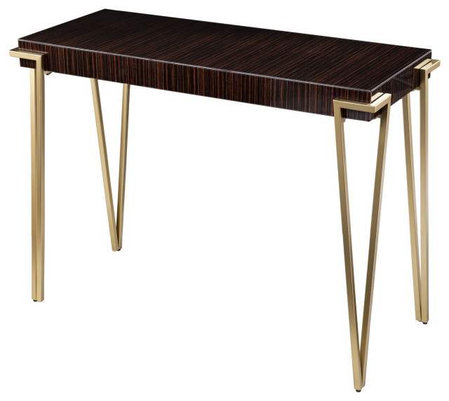 Elegant Console Table, Golden Legs With Unique Patterned Glass Tabletop ...