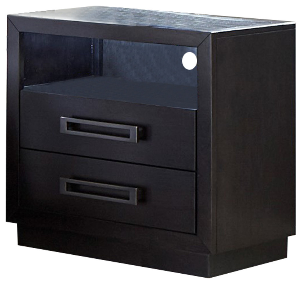 2 Drawers Glass Top Nightstand with Floating Plinth Base, Charcoal Gray ...