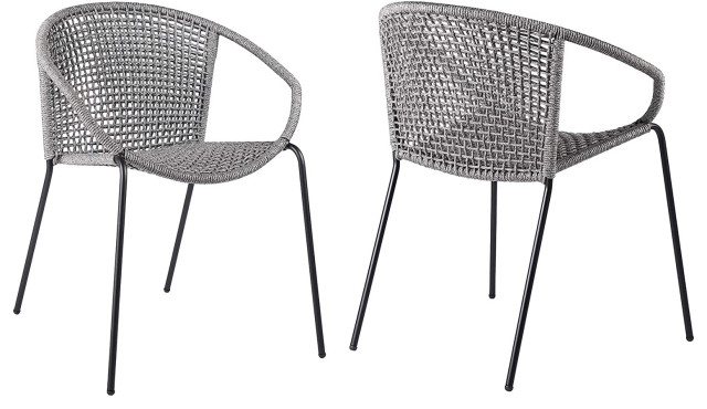 Set of 2 Outdoor Dining Chair, Curved Design, Metal Frame With Gray ...