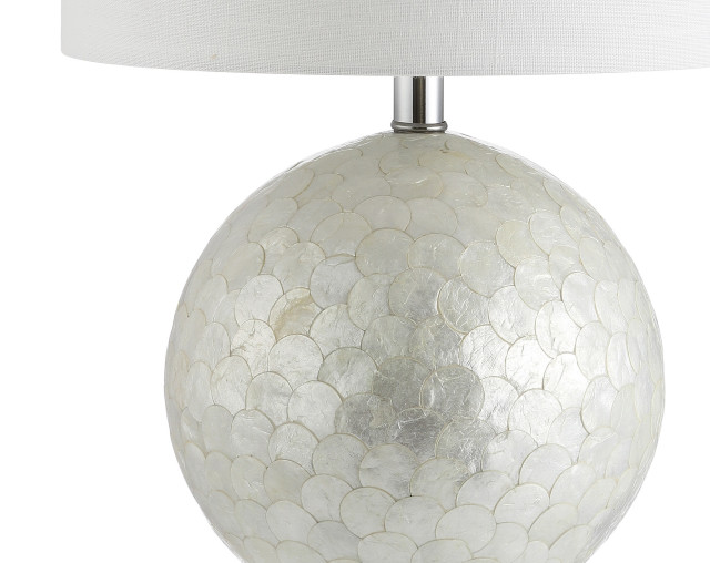 Zuri 23.5" Capiz Seashell Sphere Base, Pearl and White - Beach Style ...