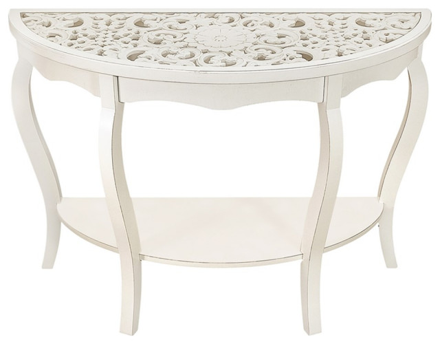 Gallerie Decor Antiqued Carved Transitional Wood/Glass Console Table in ...