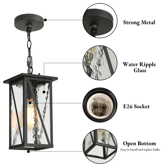 LNC Matte Black with Textured Glass Rectangle Outdoor Lighting ...