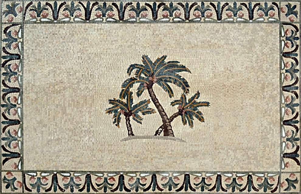 Palm Trees, Mosaic Tile Pattens, 94" x 63" - Tropical - Tile Murals ...