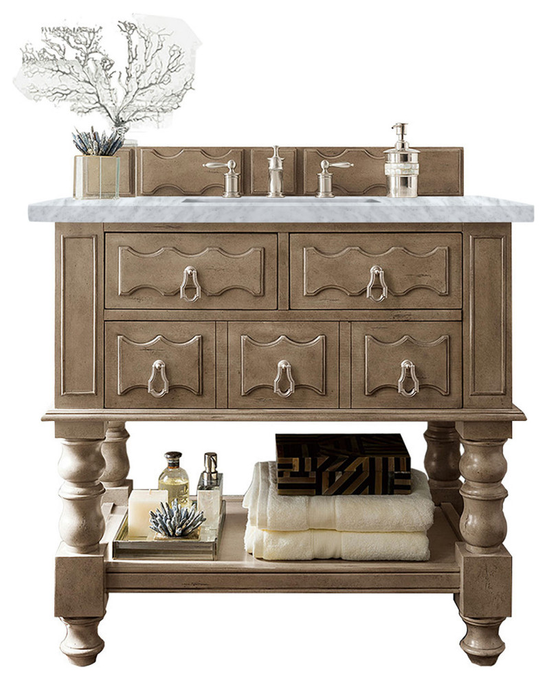 Castilian 36" Single Vanity, Empire Gray w/ 3 CM Carrara Marble Top ...